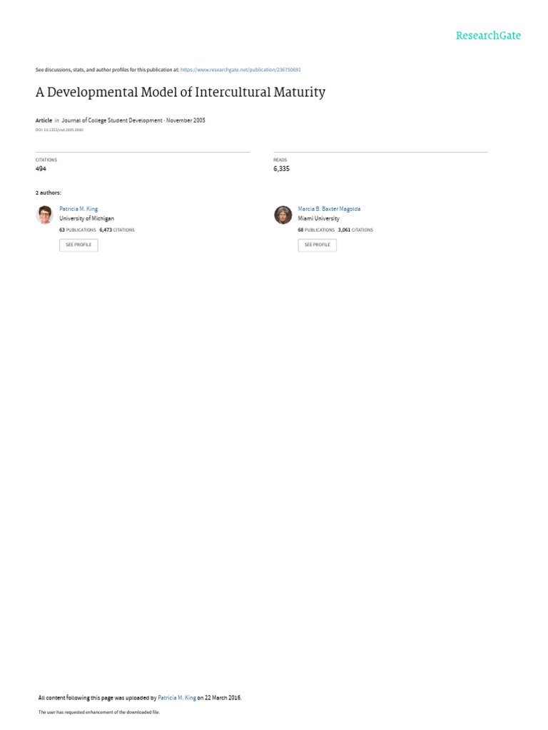 A Developmental Model of Intercultural Maturity: Journal of College ...