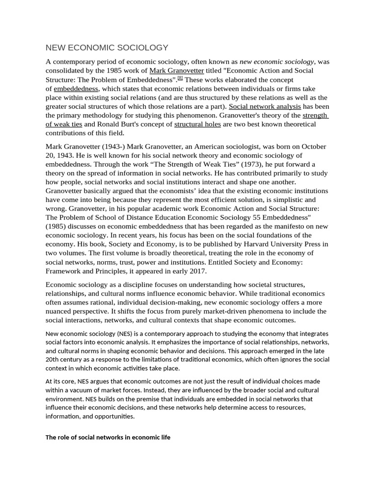 Understanding New Economic Sociology | PDF | Social Network | Market ...