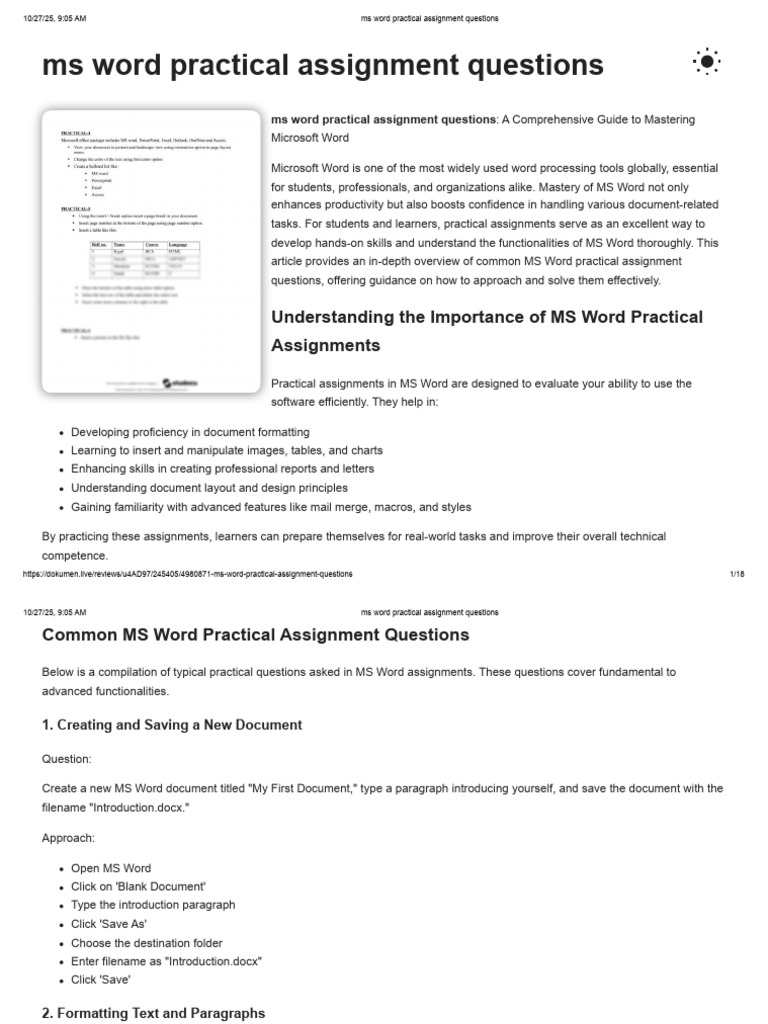 MS Word Practical Assignment Guide | PDF | Microsoft Word | Microsoft Excel