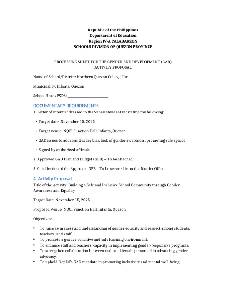 GAD Activity Proposal NQCI | PDF | Social Psychology