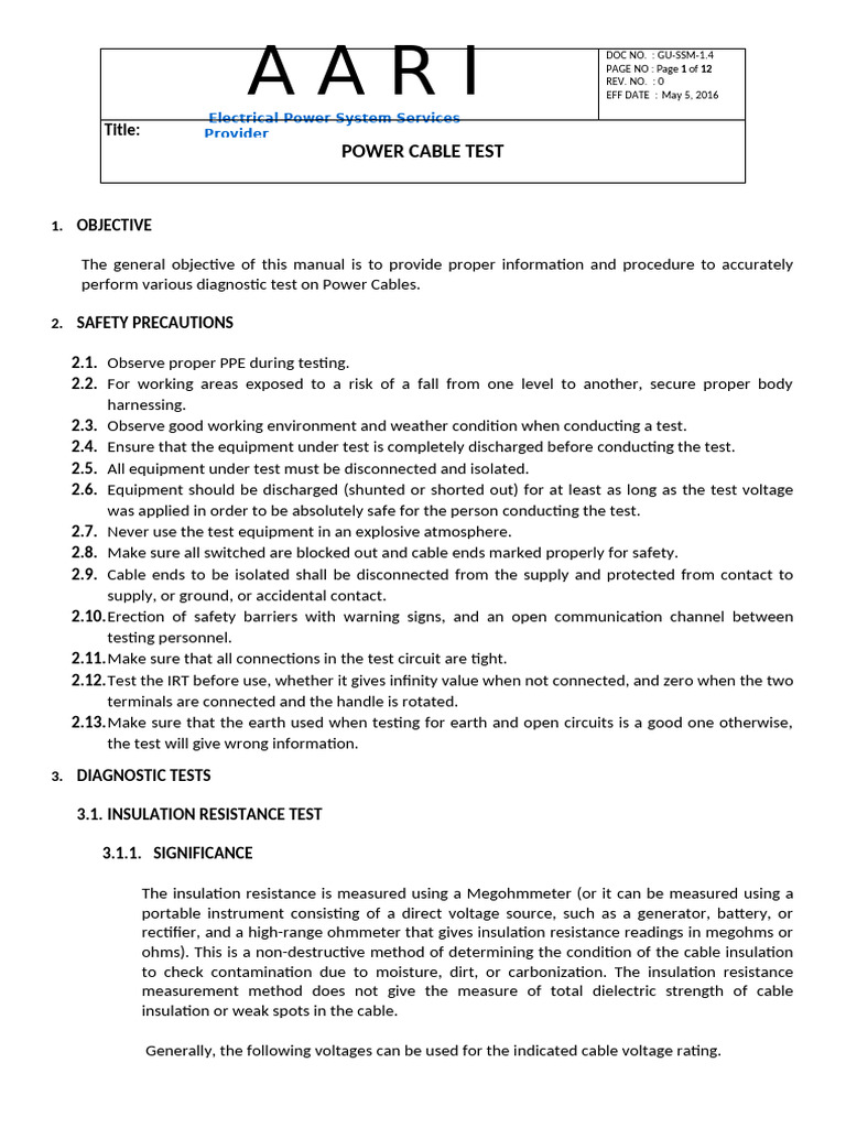 Gu-Ssm-1.4 Power Cable Test | PDF | Insulator (Electricity ...