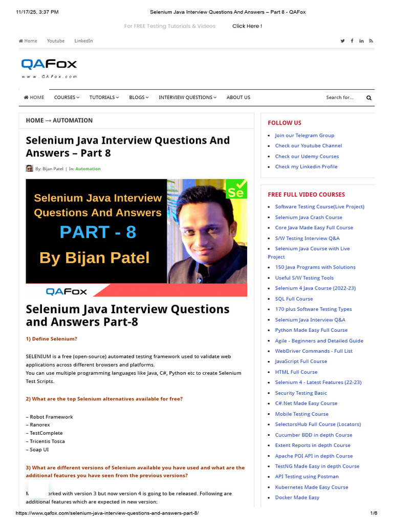 Selenium Java Interview Questions and Answers - Part 8 - QAFox | PDF ...