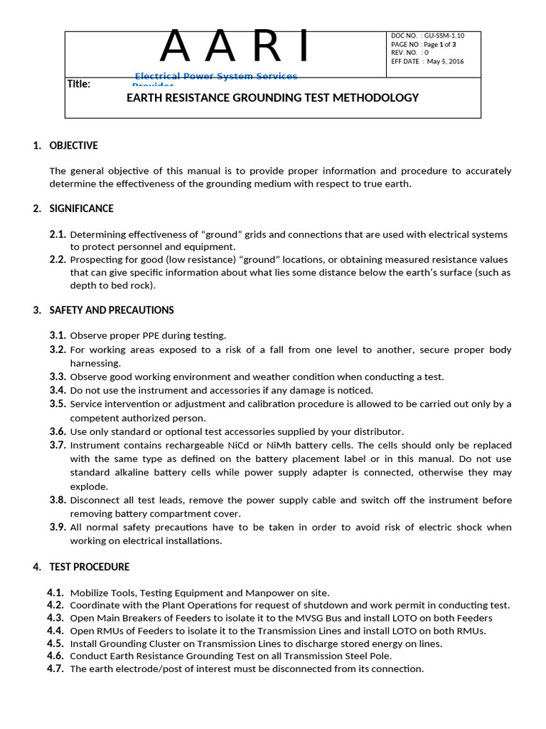 Earth Resistance Testing Methodology | PDF | Electric Power ...