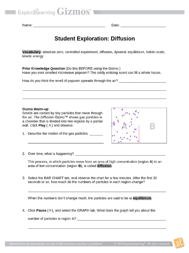 Diffusion - Student Exploration Gizmo - Temperature & Rate | PDF