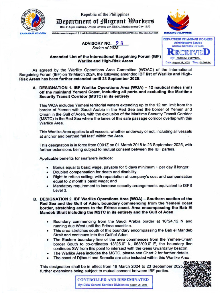 DMW-ADVISORY-26-2025 - Amended List of IBF Warlike and High-Risk Areas ...