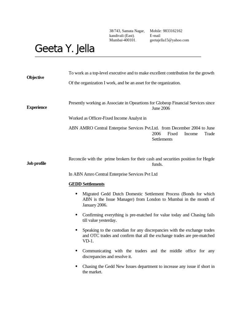 Geeta Resume | PDF | Financial Markets | Business