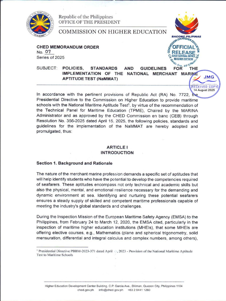JMGMC024-25 CHED Memorandum Order No 07 Series of 2025 | PDF