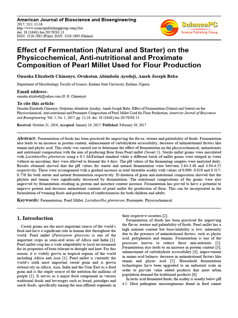 Fermentation Effects on Pearl Millet Flour | PDF
