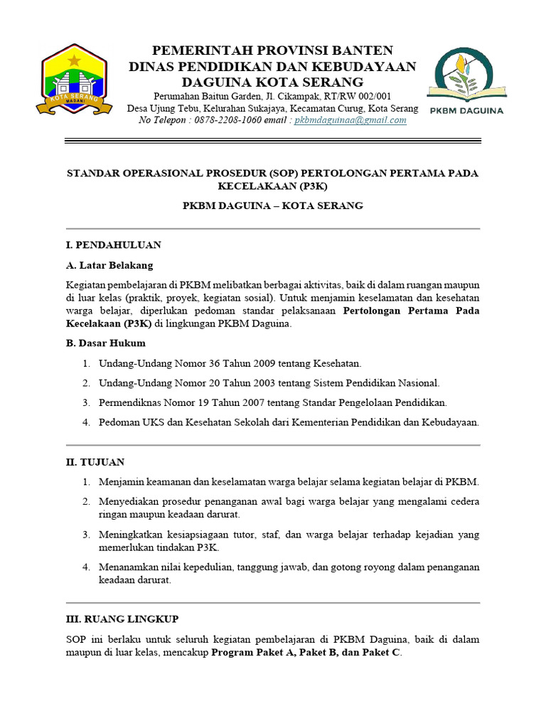 SOP P3K PKBM Daguina Kota Serang | PDF