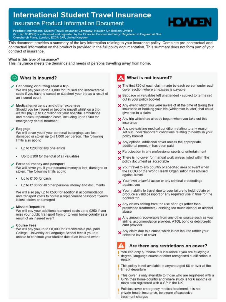 Student Travel Insurance 24-25 | PDF | Insurance