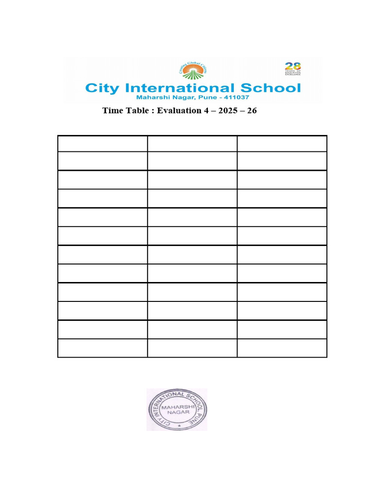 Grade-2 Time Table Evaluation-4 2025-26 | PDF