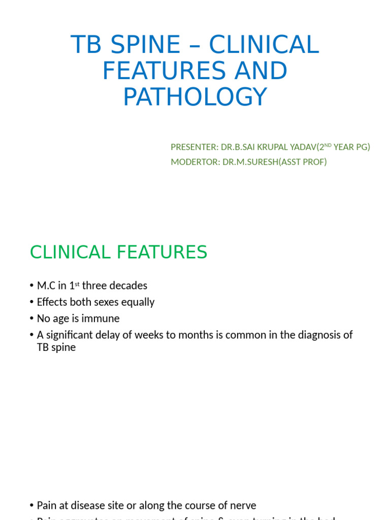 TB Spine - Clinical Features and Pathology | PDF | Vertebra | Back Pain