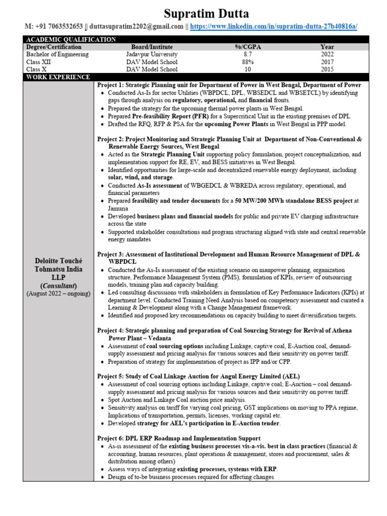 Supratim Dutta Resume Aug'25 | PDF | Procurement | Enterprise Resource ...