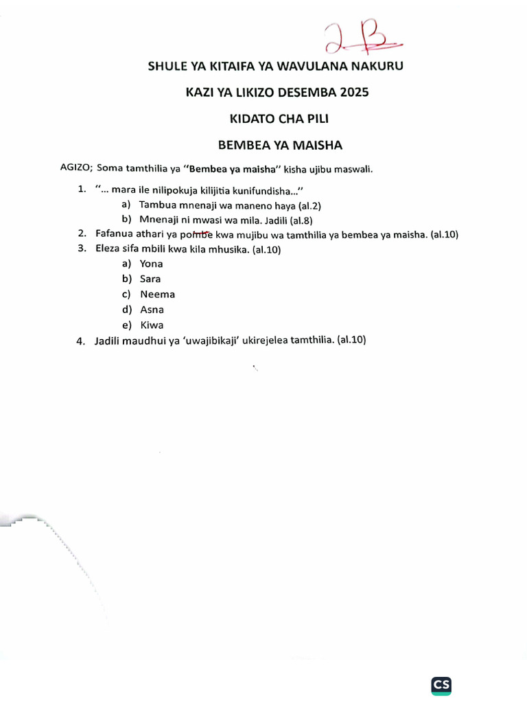 Kiswahili f2 Kazi Ya Likizo | PDF