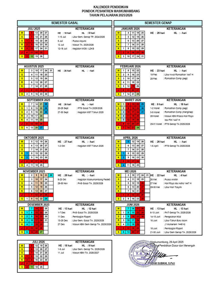 Kalender Pendidikan Pondok Pesantren 2025 | PDF