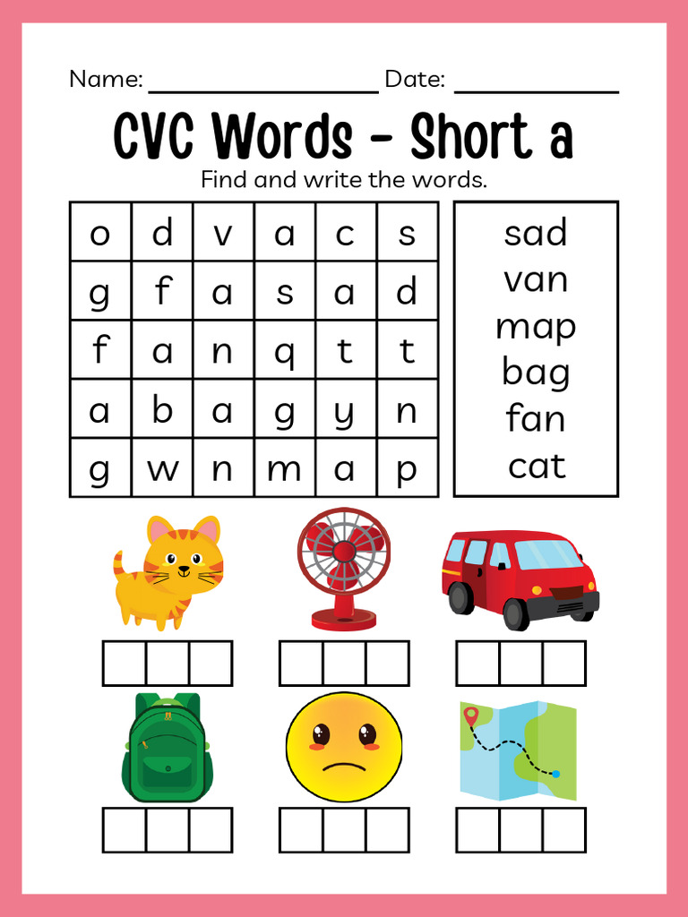 CVC Short Vowel A Worksheet For Kindergarten Reading | PDF