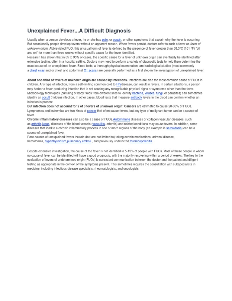 Unexplained Fever | PDF | Infection | Fever