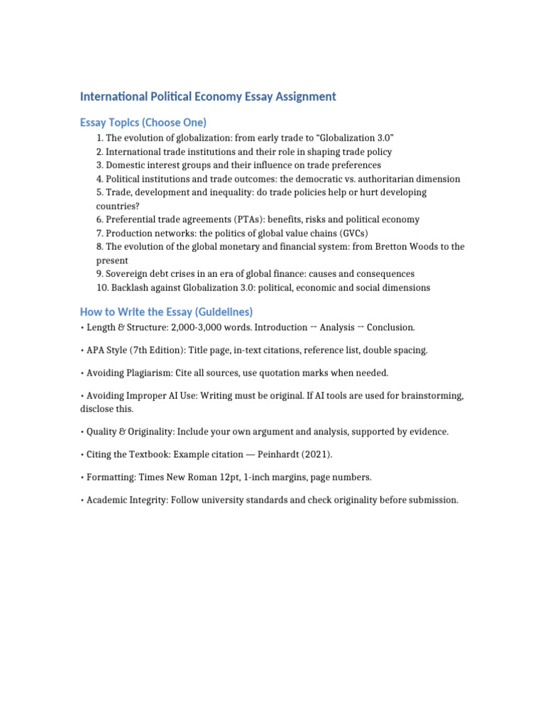 IPE Essay Assignment | PDF