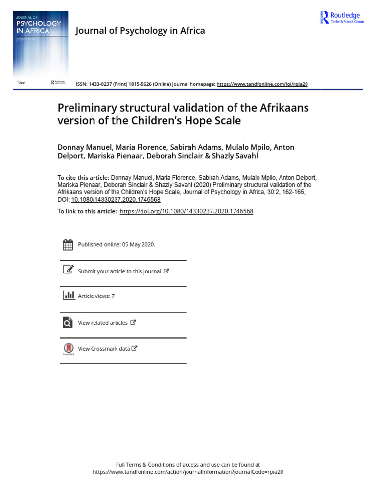 Afrikaans Children's Hope Scale Validation | PDF | Psychology ...