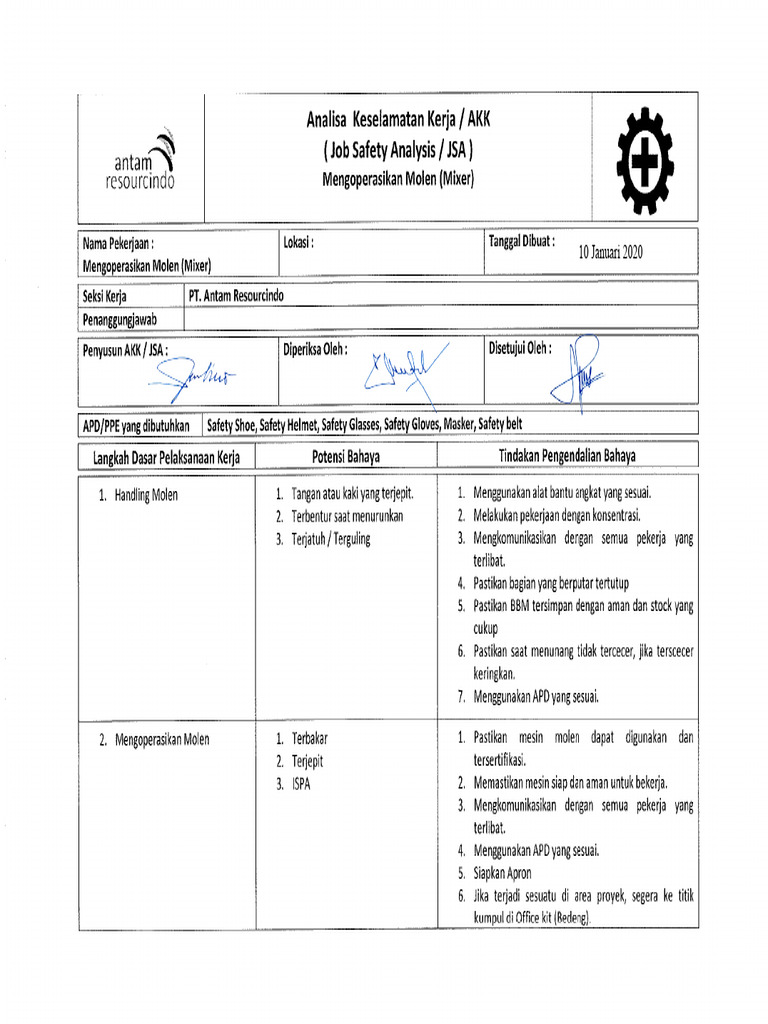 Contoh JSA Pekerjaan R Bin(1) | PDF