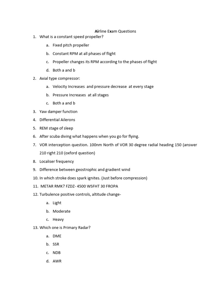 Airline Exam Questions and Answers | PDF | Aircraft | Wound