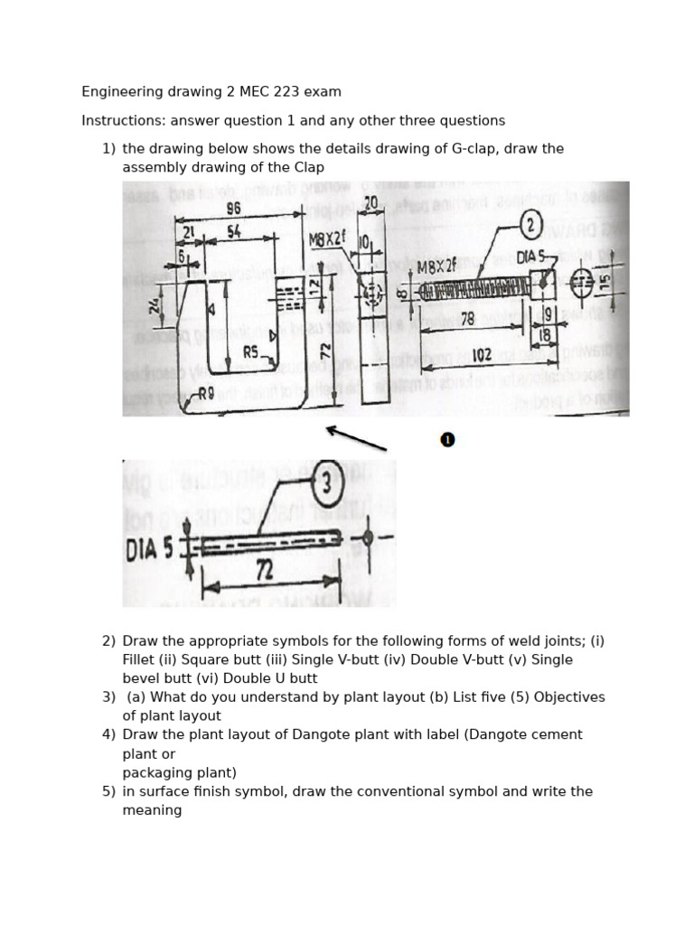 MEC 223 Engineering Drawing Exam Guide | PDF