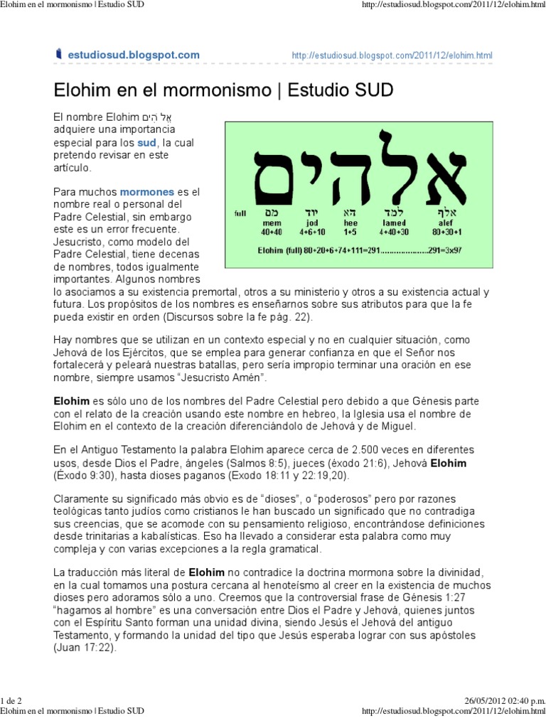 Elohim en El Mormonismo - Estudio SUD | PDF | Tetragrammaton | Trinidad