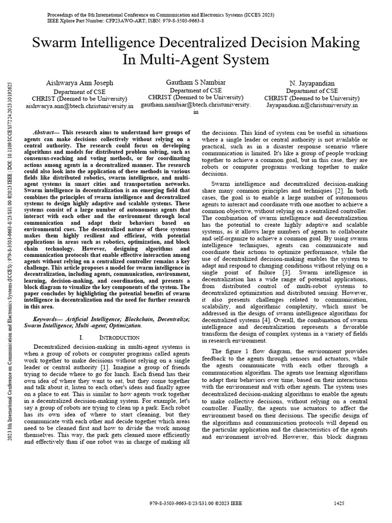 Swarm Intelligence Decentralized Decision Making in Multi-Agent System ...