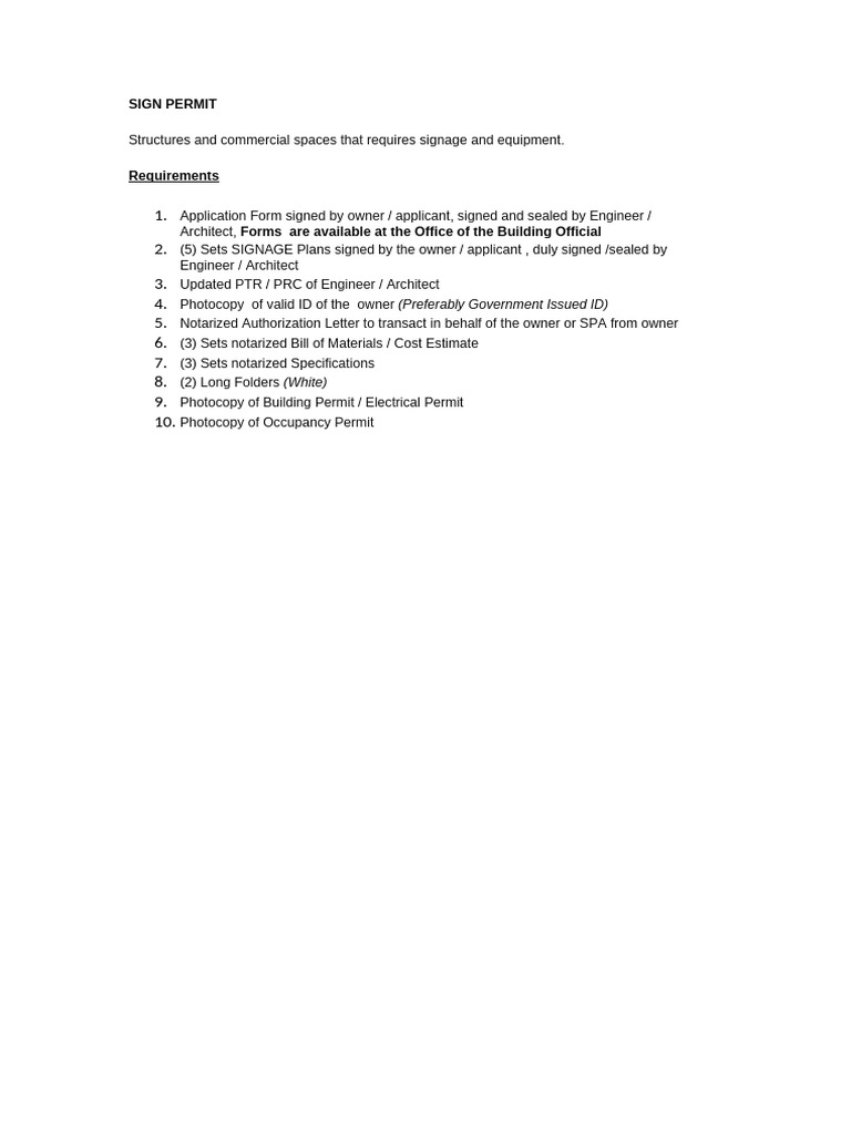 Sign Permit Application Requirements | PDF