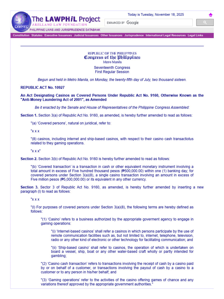 Ra 10927 | PDF | Justice | Crime & Violence