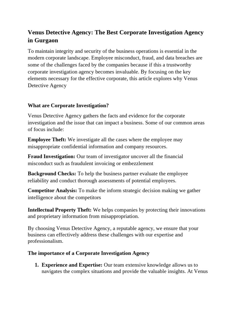 Top Corporate Investigation Agency Gurgaon | PDF | Detective ...