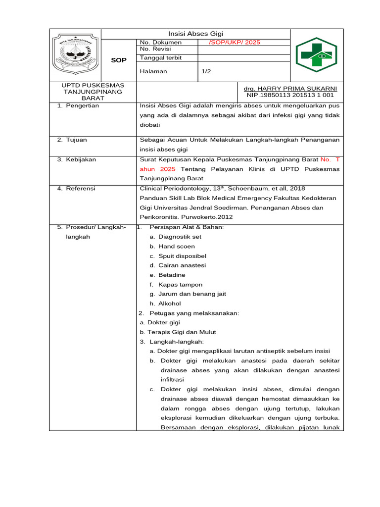 SOP Insisi Abses Gigi | PDF