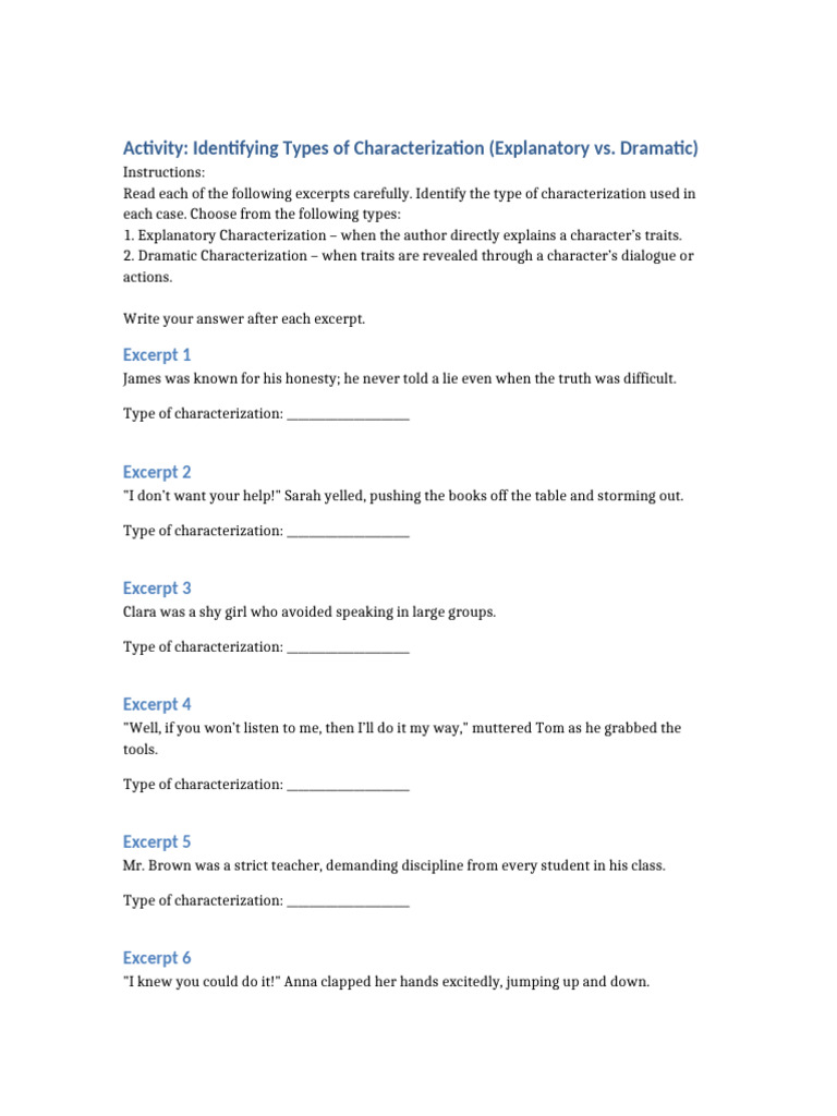 Characterization Activity Explanatory Dramatic | PDF