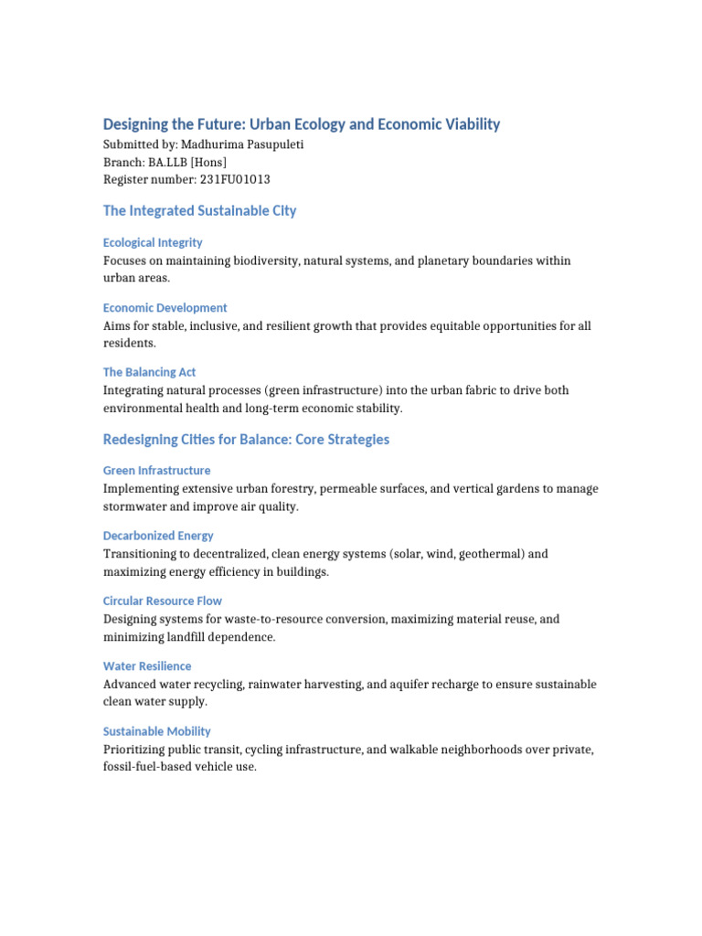 Designing The Future Urban Ecology and Economic Viability | PDF ...