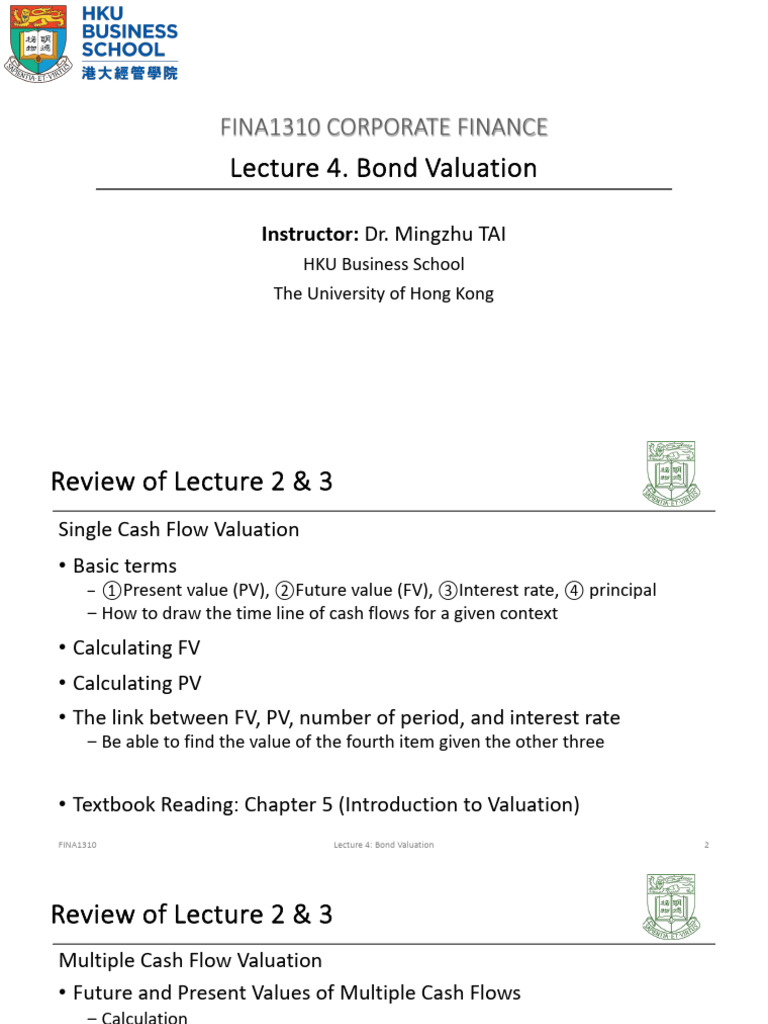 Lecture4 Bond Valuation | PDF | Bonds (Finance) | Yield (Finance)