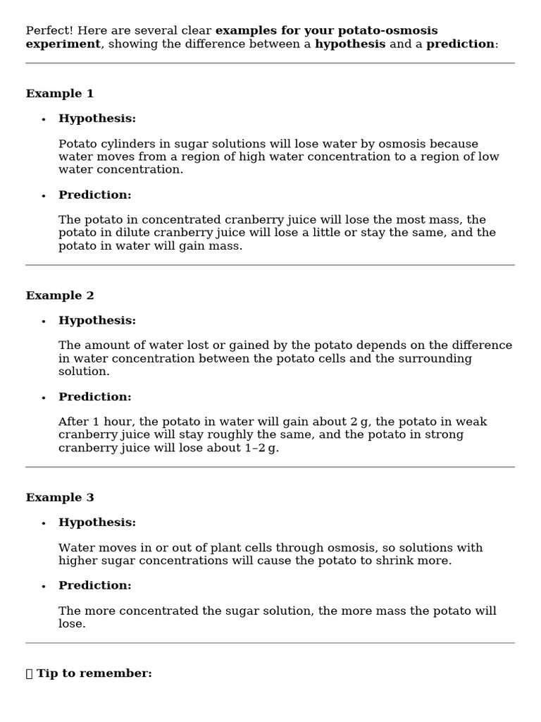 Potato Osmosis Experiment Examples | PDF