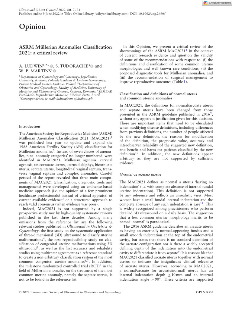 Ultrasound in Obstet Gyne - 2022 - Ludwin - ASRM M Llerian Anomalies ...