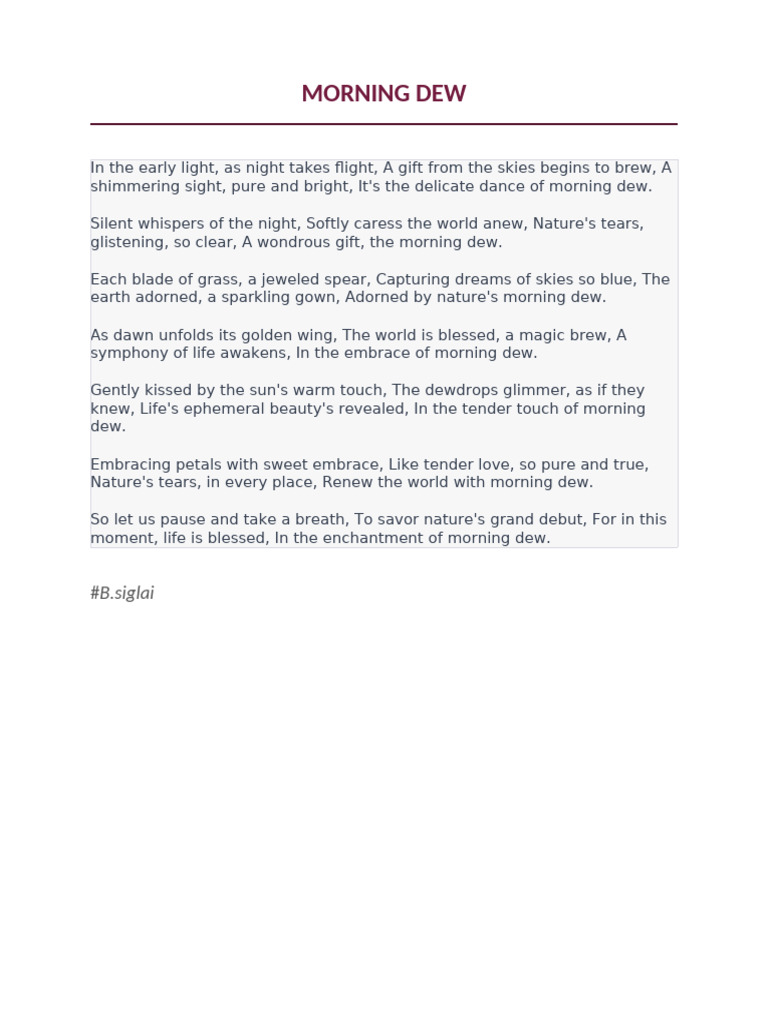 Morning Dew - Poem | PDF