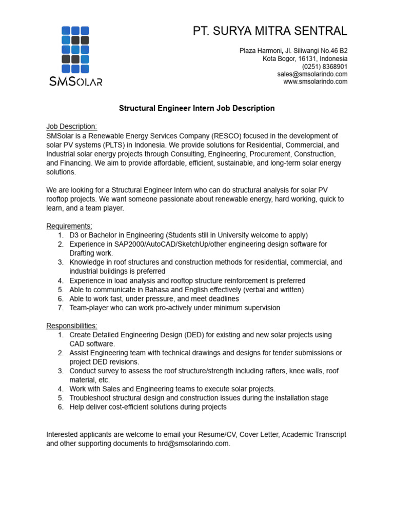 INTERN Structural Engineer Job Description | PDF | Renewable Energy ...
