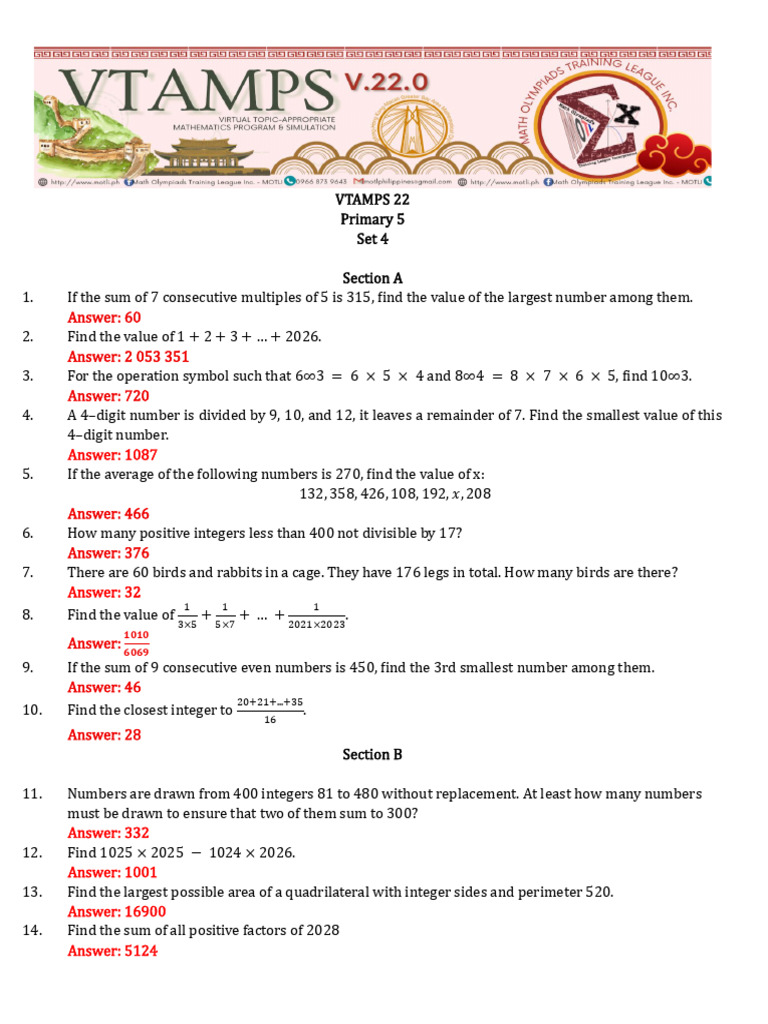 VTAMPS 22 P5 Set 4 Solution Manual | PDF | Area | Number Theory