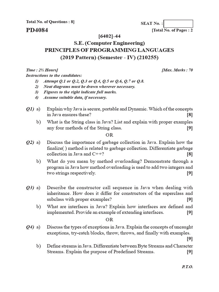 Se Computer PPL 2024-25 Endsem4 Batch 2019pattern | PDF | Inheritance ...
