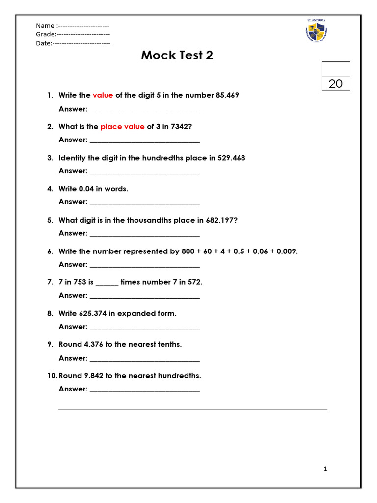 Math Mock Test 2 October | PDF