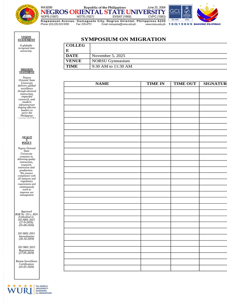 Symposium On Migration Attendance Sheet | PDF