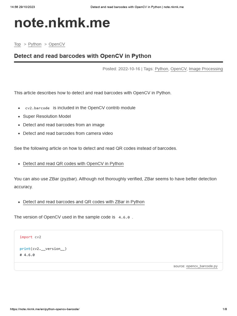 Lab9 - Ex3 - Detect and Read Barcodes With OpenCV in Python - Note - Nkmk.me | PDF | Barcode ...