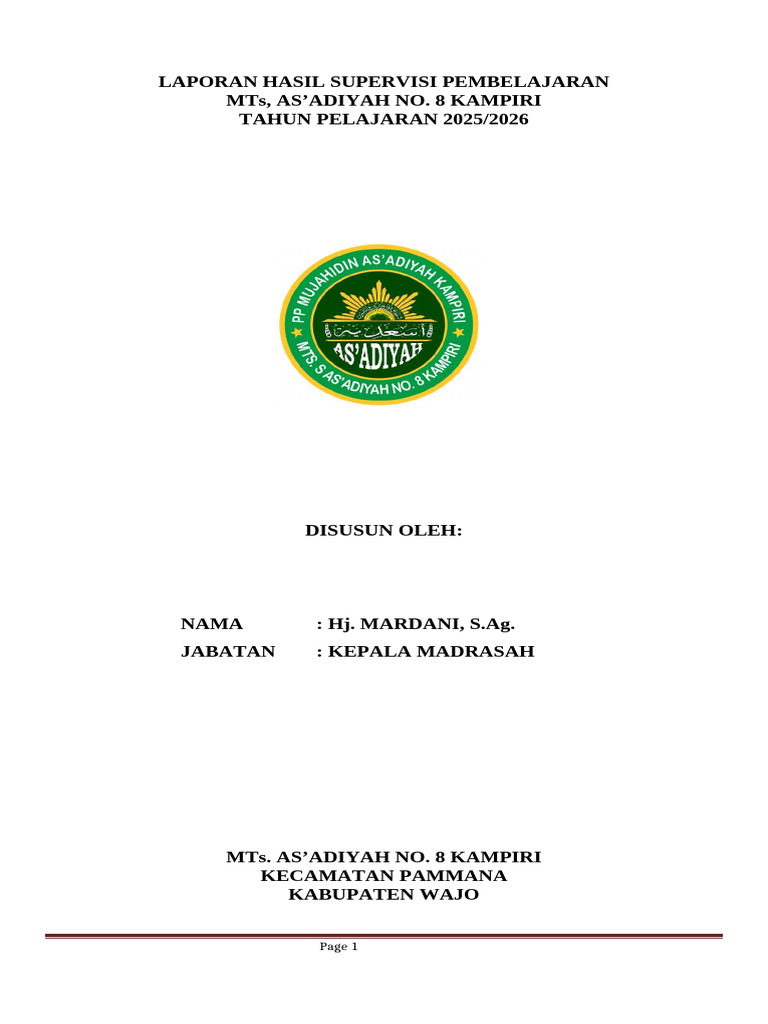 Supervisi Pembelajaran MTs As’adiyah 2025 | PDF