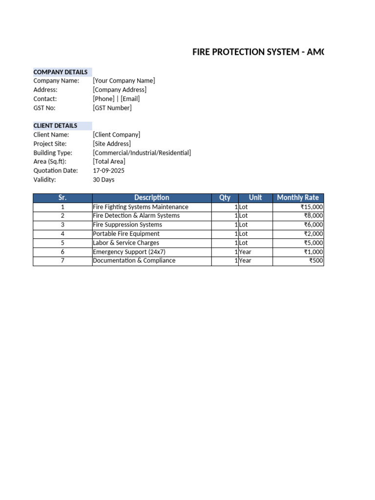 AMC Quotation for Fire Protection Systems | PDF | Firefighting | Fires