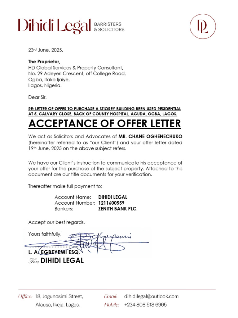 Acceptance of Offer Letter | PDF