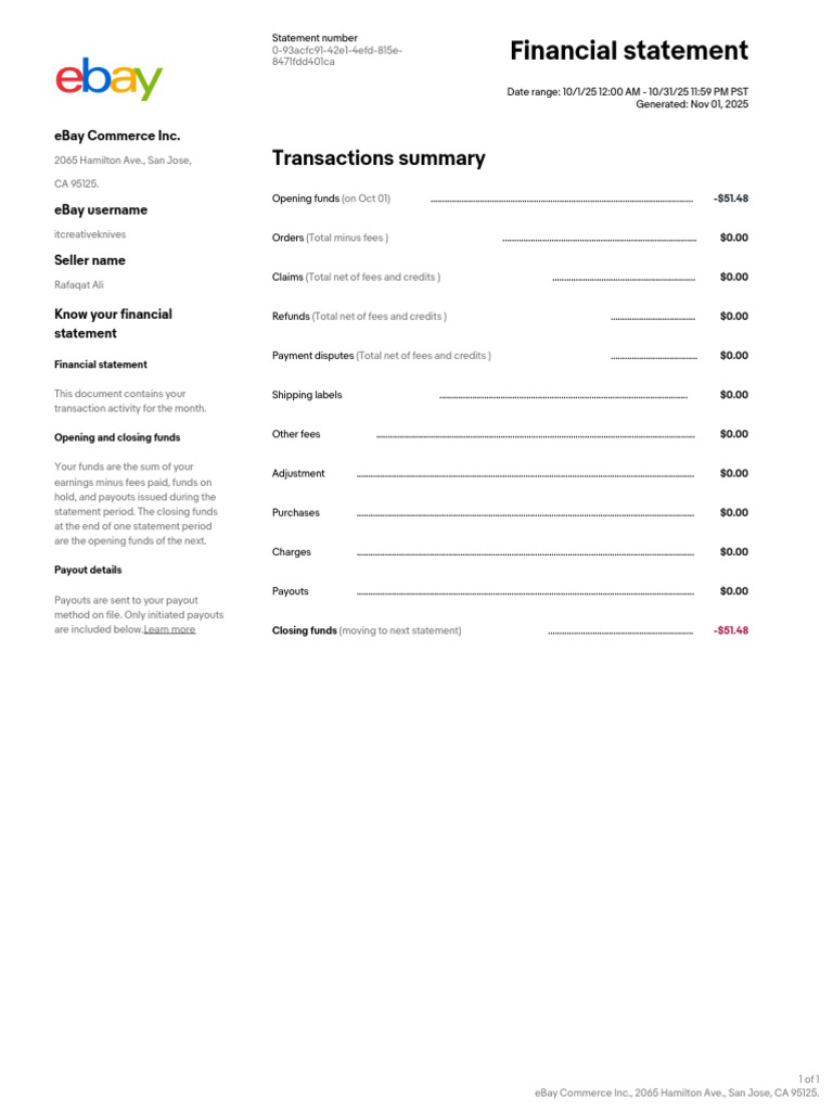 Financial Statement Nov 01 25 | PDF | Fee | Payments