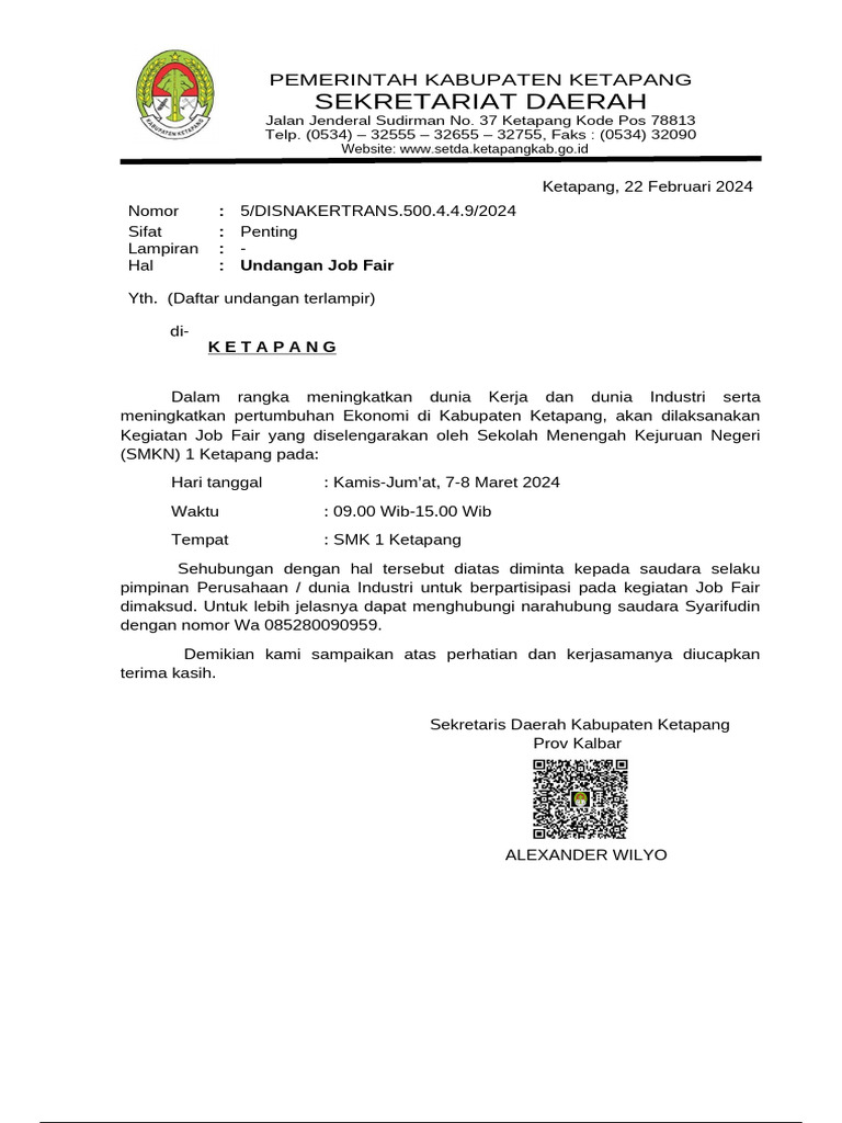Undangan Job Fair Ketapang 2024 | PDF