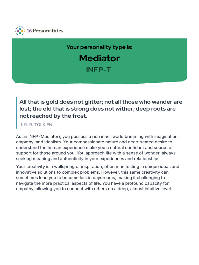 INFP Personality Insights and Growth | PDF | Psychological Resilience ...